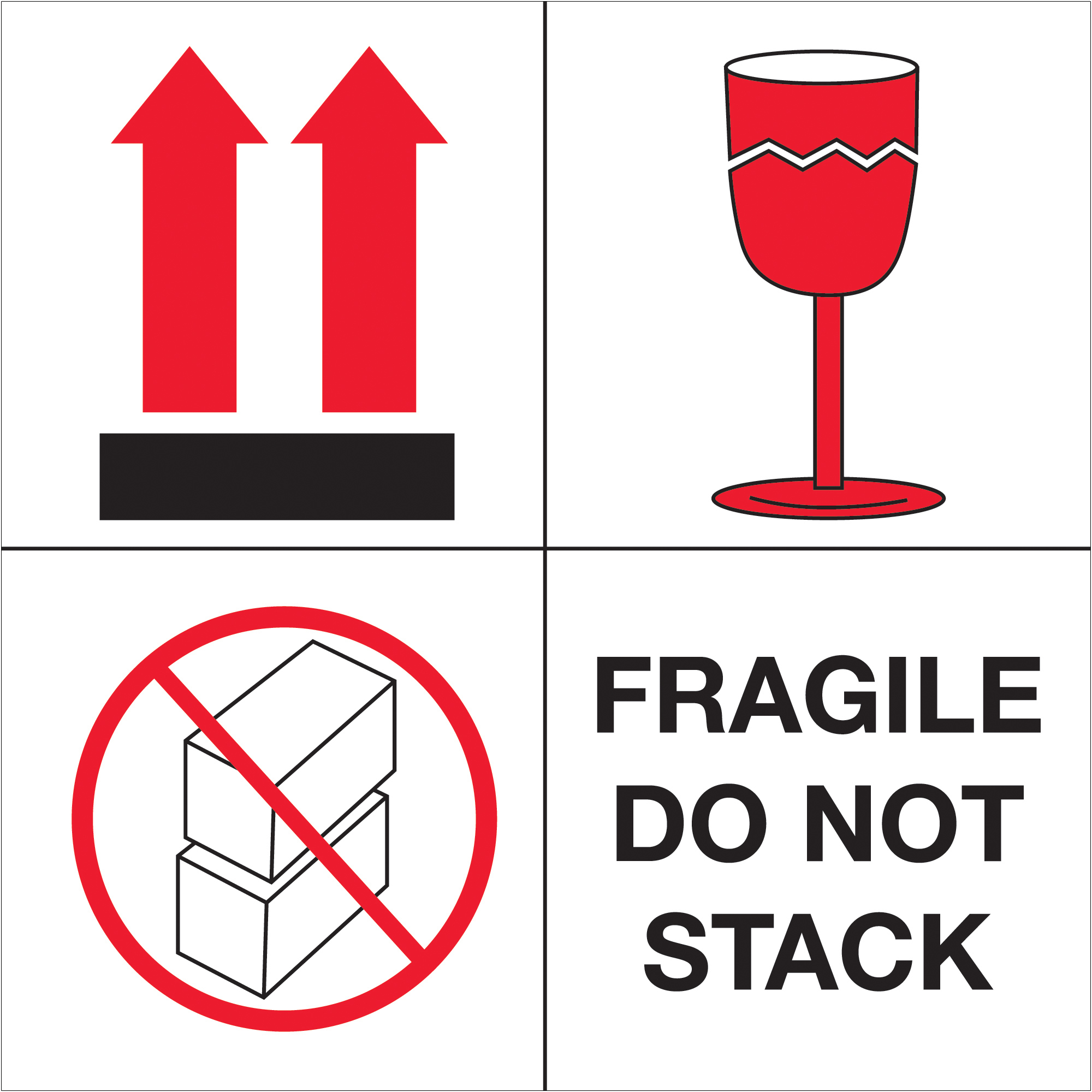 4 x 4" - "Fragile - Do Not Stack" Labels | Hybrid Shipping Supplies