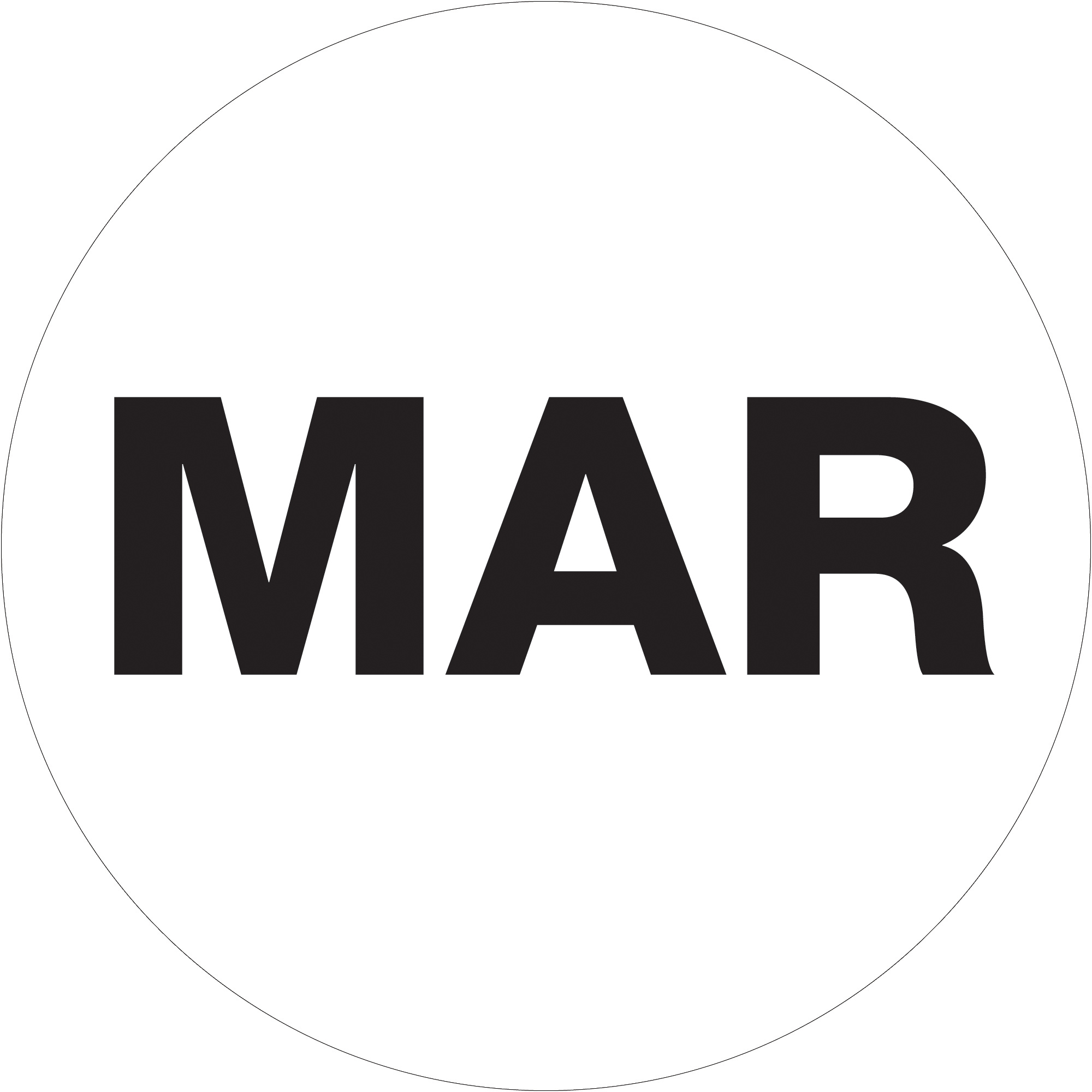 2" Circle - "MAR" (White) Months of the Year Labels | Hybrid Shipping ...